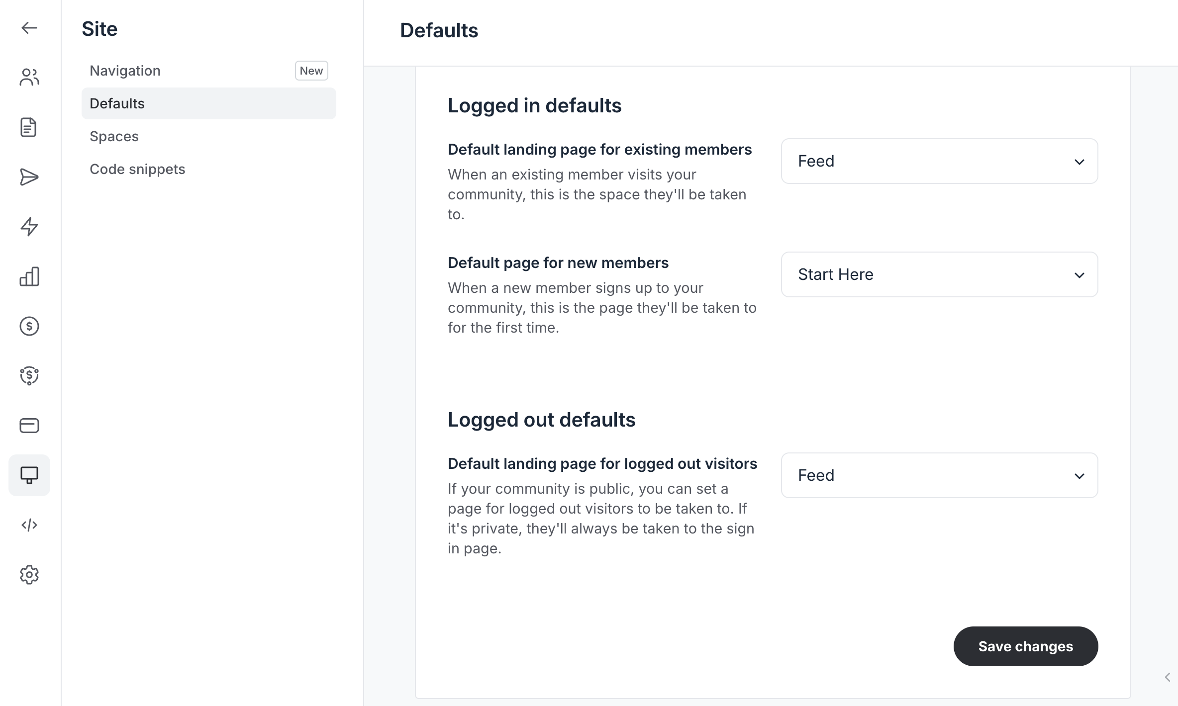 Assign the community Feed or space as the default landing page | Circle ...