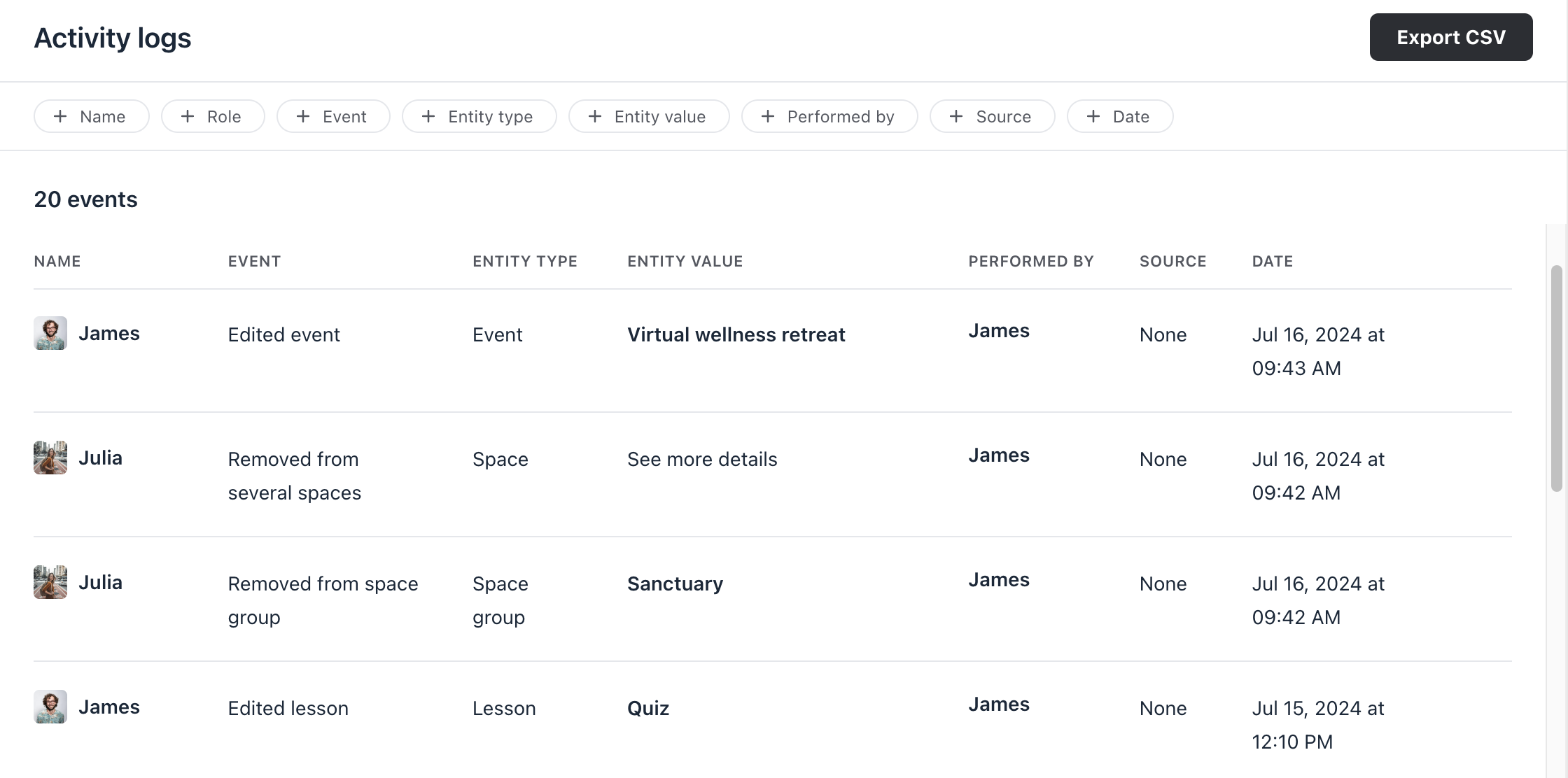 View community and member activity logs | Circle Knowledge Base