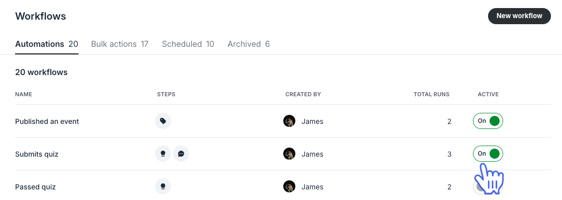 Deactivating an automation workflow | Circle Knowledge Base