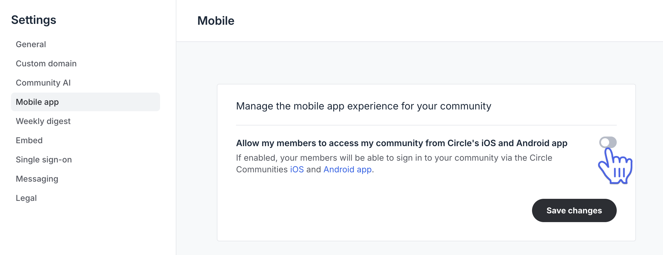 Disabling community access on the Circle mobile apps | Circle Knowledge Base