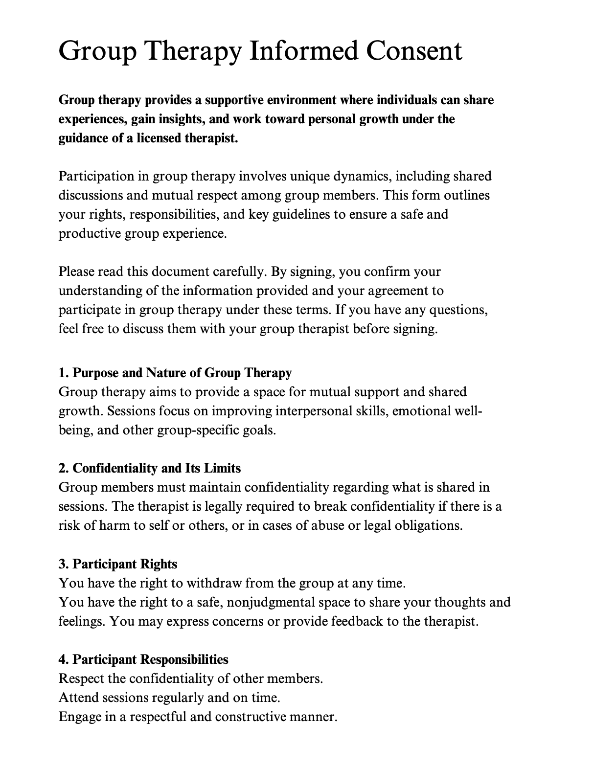 Group Therapy Informed Consent Form | Mentally Fit Pro