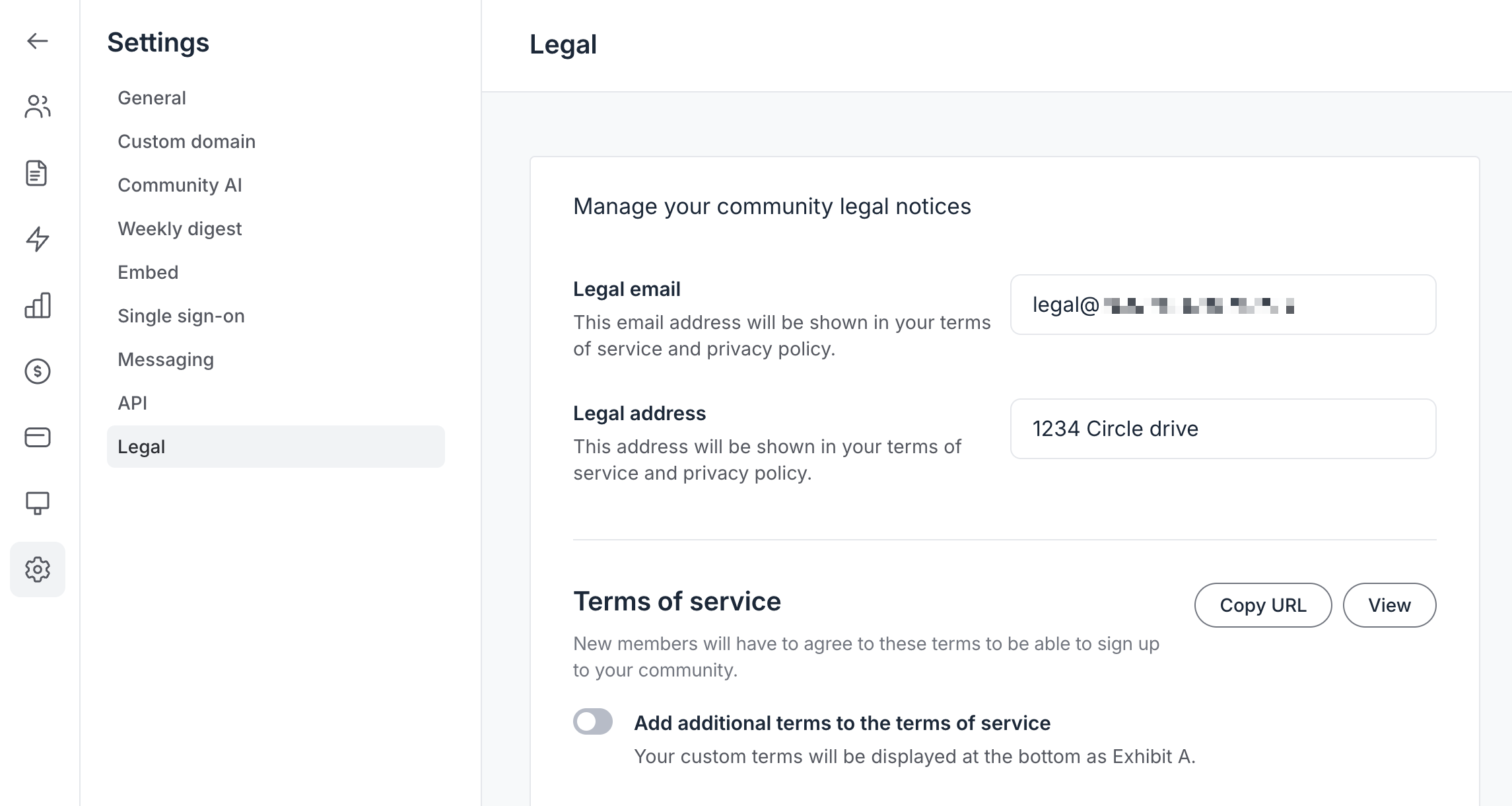 Manage custom terms of service and privacy policy for your community | Circle Knowledge Base